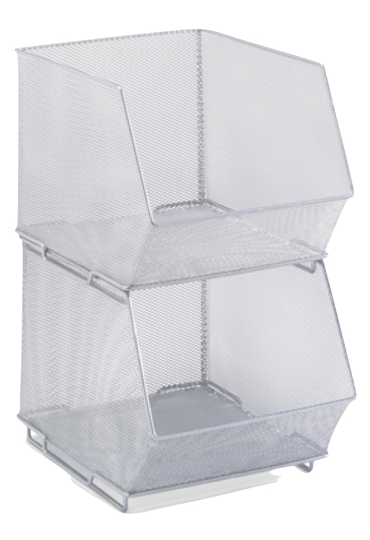 Anytime Coffee. Silver Mesh Stacking Baskets / Bins (3 Sizes)